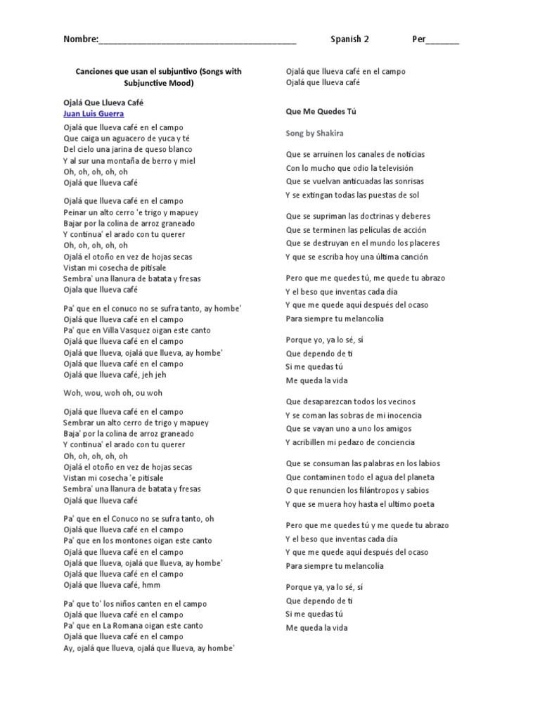 Canciones Que Usan El Subjuntivo | PDF