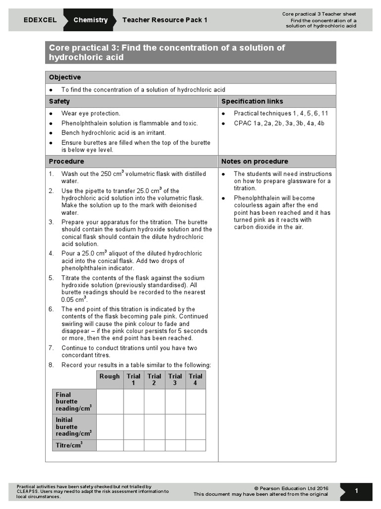 As and A Level Chemistry Core Practical 3 Concentration of Hydrochloric ...