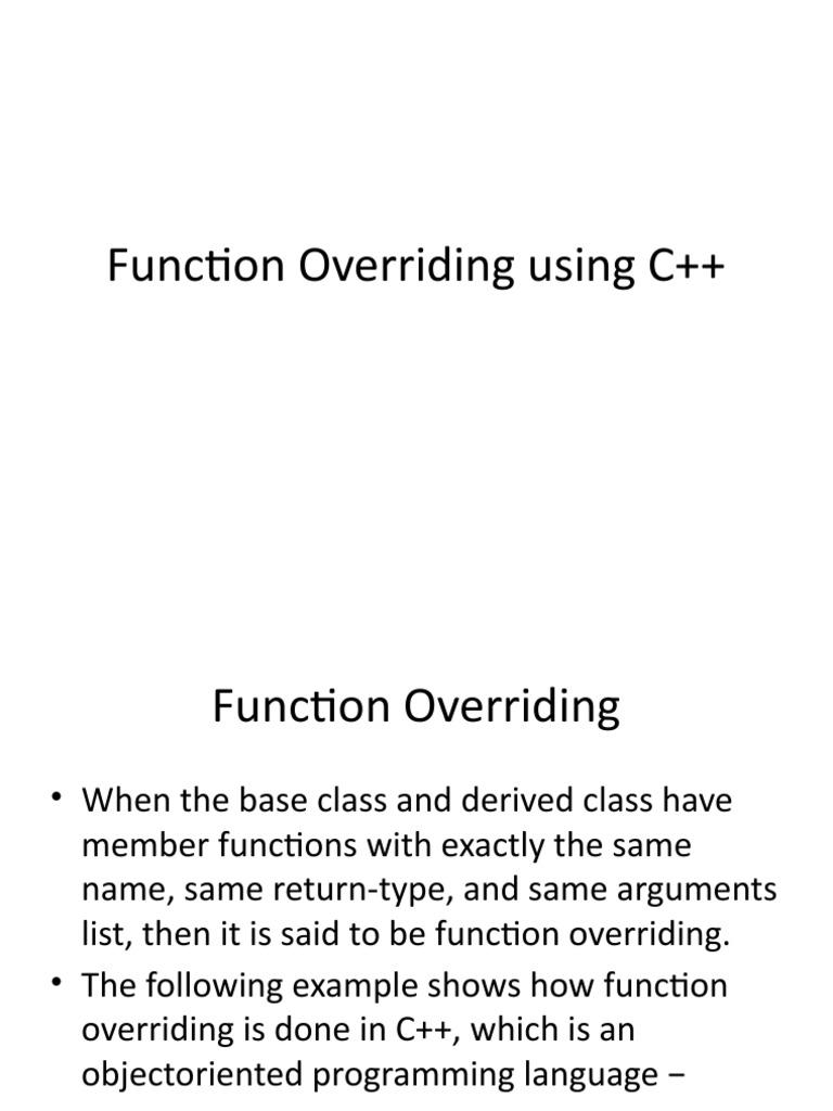 Function Overriding Using C++ | PDF | Inheritance (Object Oriented ...