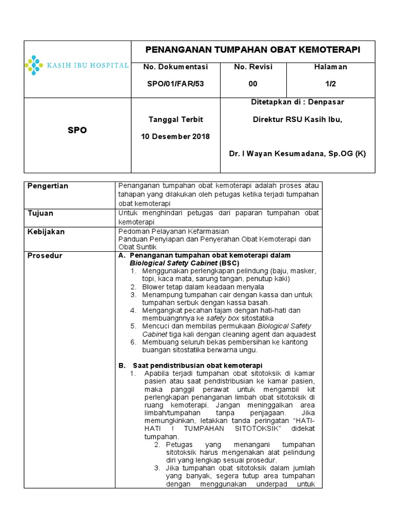 Prosedur Penanganan Tumpahan Kemoterapi | PDF