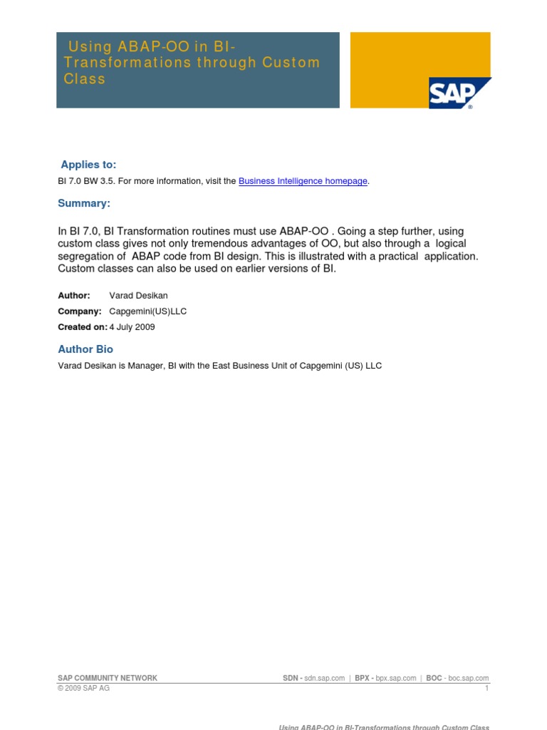 Using ABAP-OO in BI-Transformations Through Custom Class | PDF | Subroutine | Constructor ...