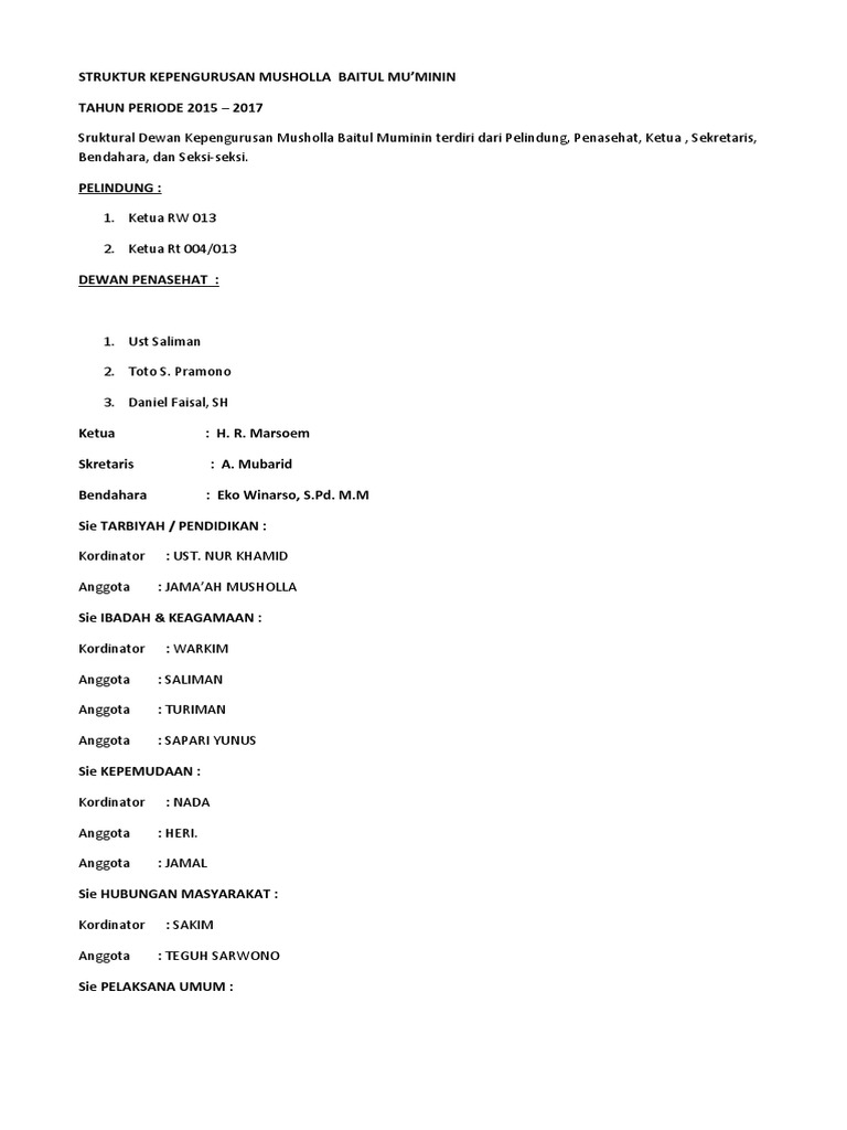 Contoh Strukture Pengurus Masjid-Musholah | PDF