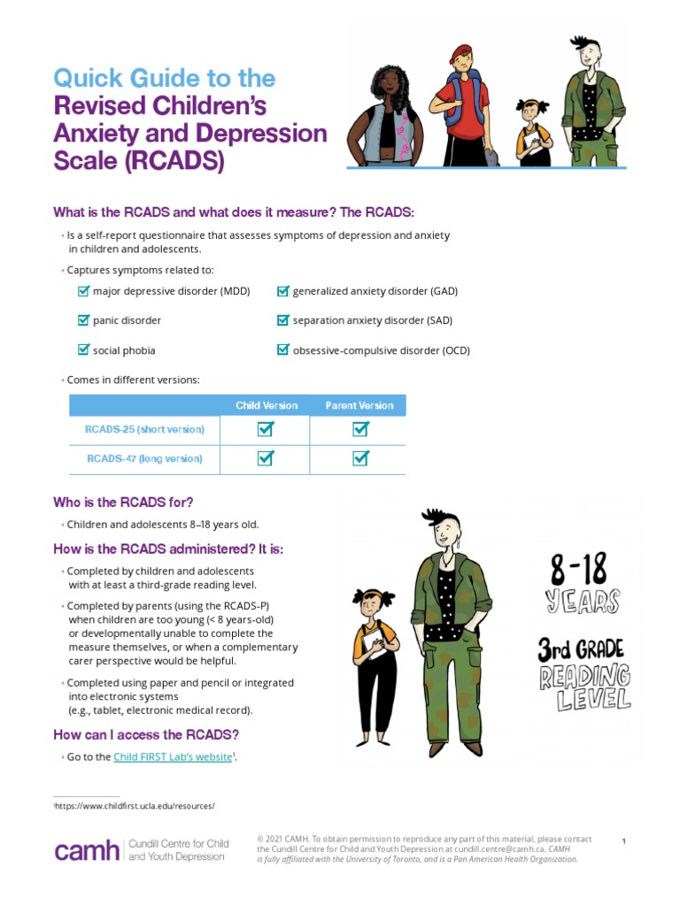 RCADS Quick Guide PDF | PDF | Anxiety Disorder | Major Depressive Disorder