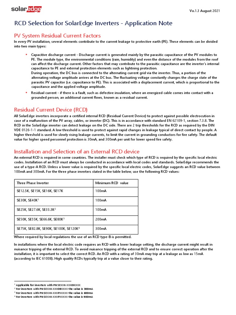 Application Note SolarEdge - Seccionamento Automático Por Dispositivo Diferencial Residual Nas ...