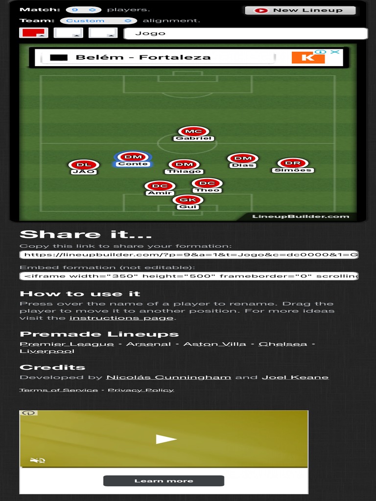 Lineup Builder Football Formations and Tactics | PDF