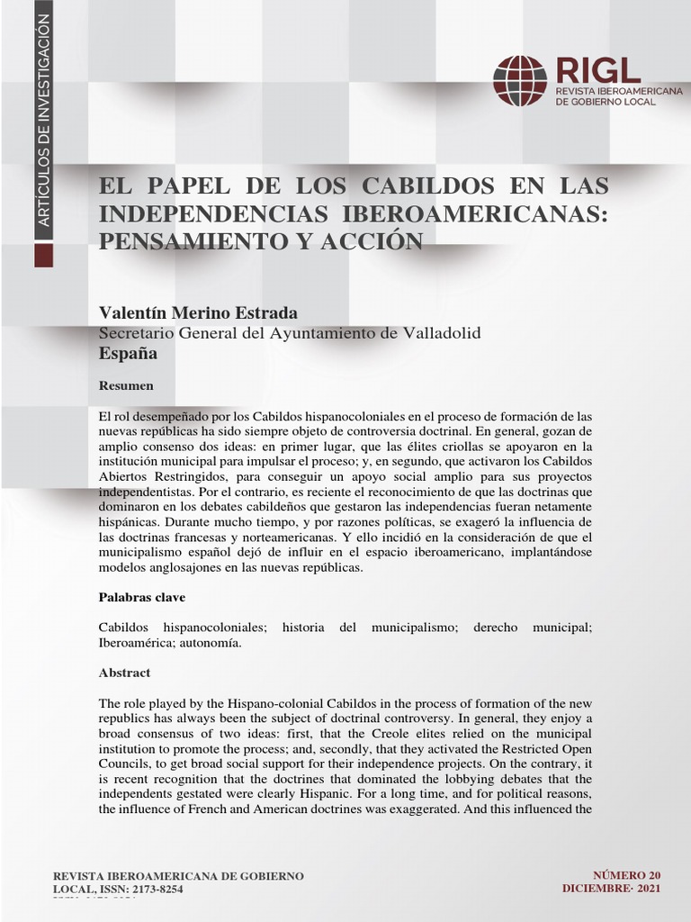 Valentin Merino Estrada El Papel de Los Cabildos en Las Independencias ...