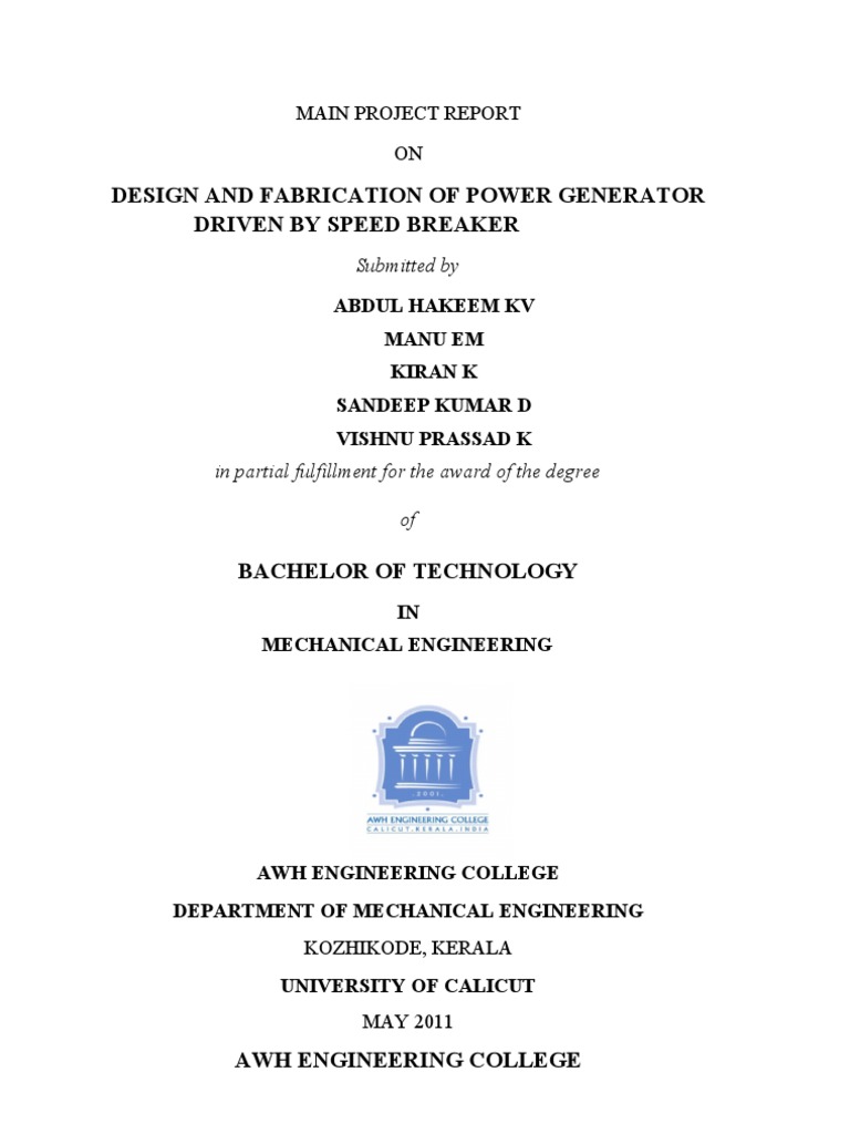 Speed Breaker Power Generator Project | PDF | Technology & Engineering