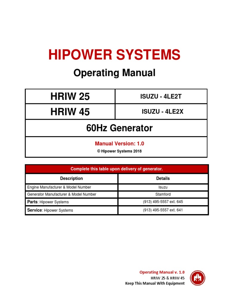 Hipower Systems Operating Manual HRIW 25-45. V 1 072618 | PDF | Exhaust ...