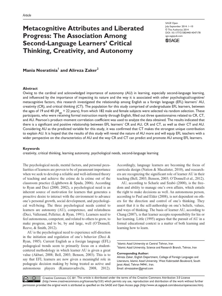 Second-Language Learners' Critical Thinking... | Download Free PDF ...