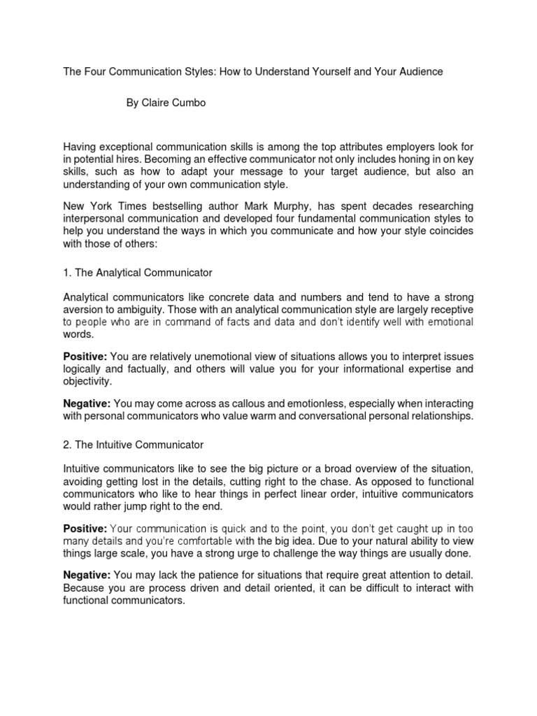 Artikel 2 - The Four Communication Styles | PDF | Communication | Attention