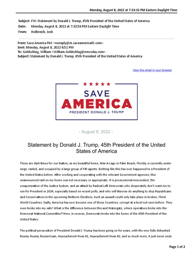 Statement by Donald J. Trump, 45th President of The United States of ...