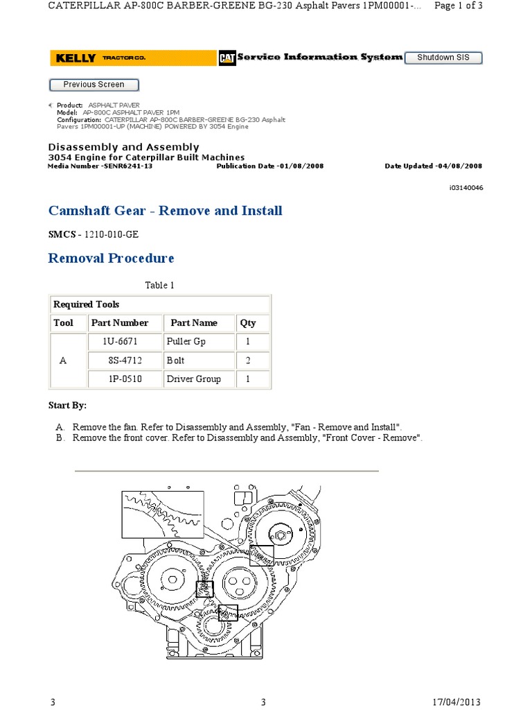 Camshaft Gear - Remove and Install Removal Procedure | PDF | Gear ...