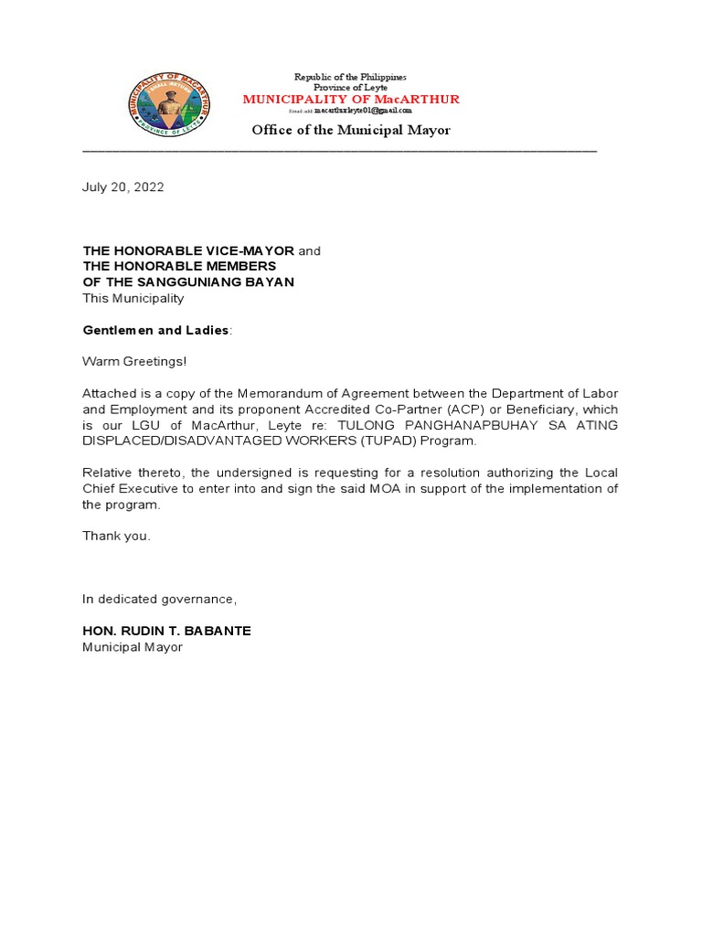 Letter Requesting SB Resolution | PDF