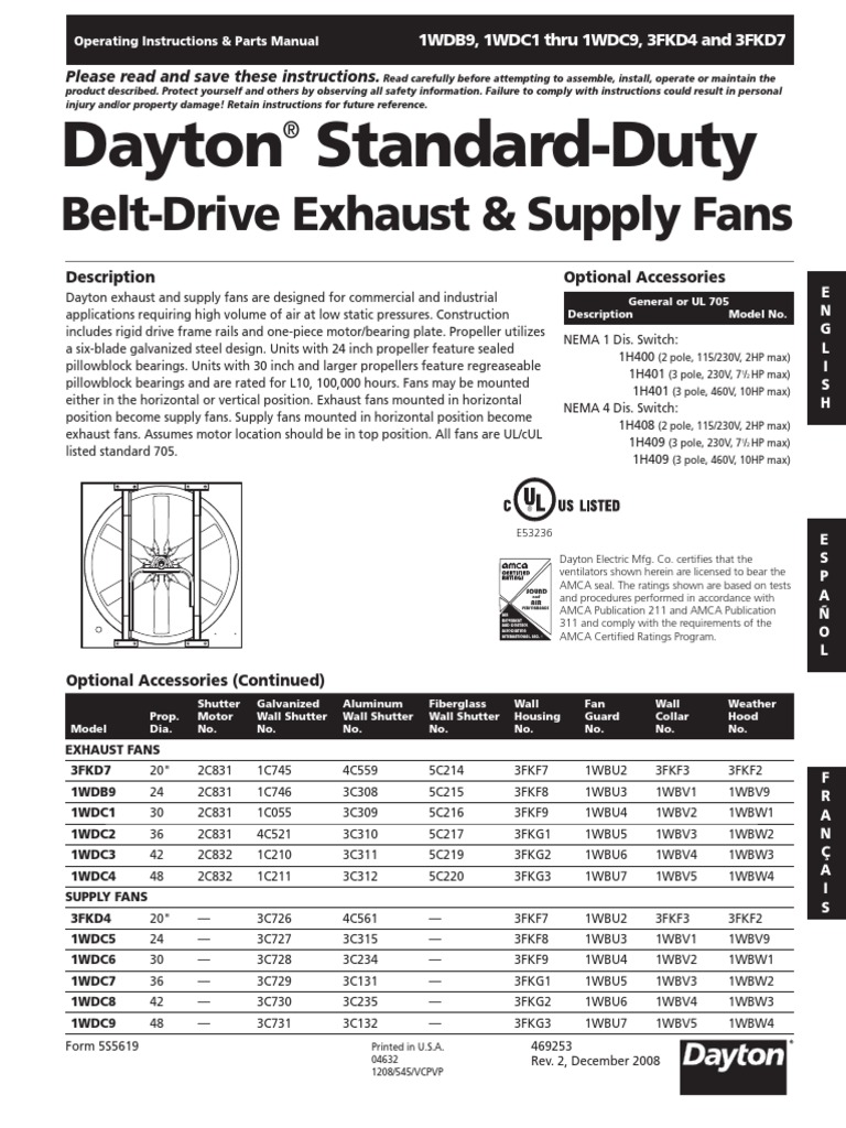 Dayton Axial Especificaciones | PDF | Belt (Mechanical) | Electric Motor