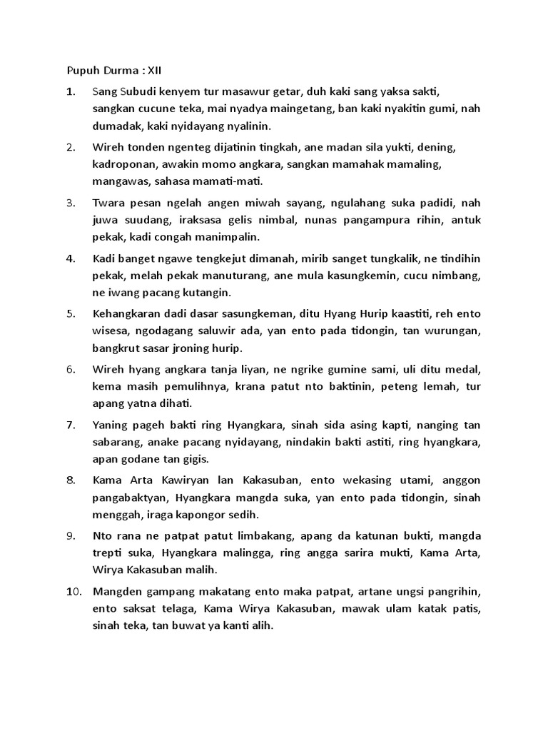 Sucita Pupuh Durma XII - Sang Subudi Kenyem Tur Masawur Getar | PDF