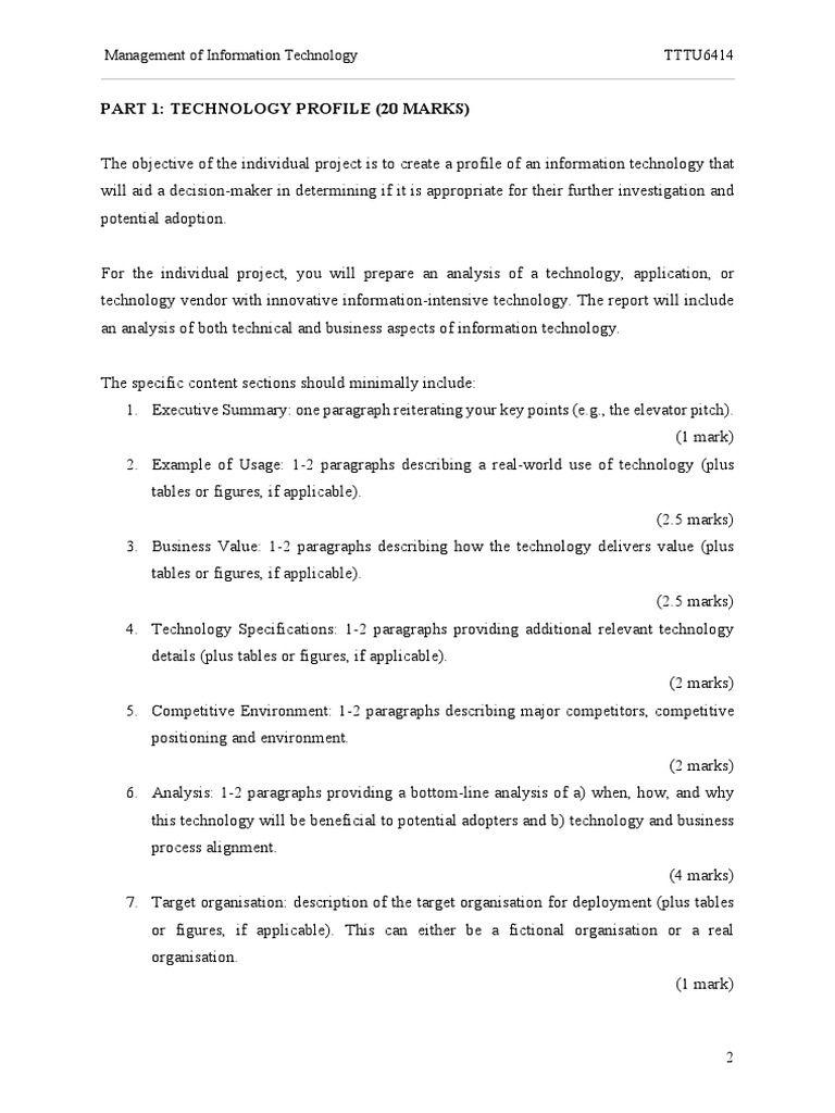 Part 1: Technology Profile (20 Marks) : Management of Information Technology TTTU6414 | PDF ...