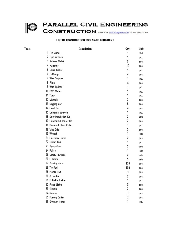 List of Construction Equipment | PDF | Drill | Industrial Processes