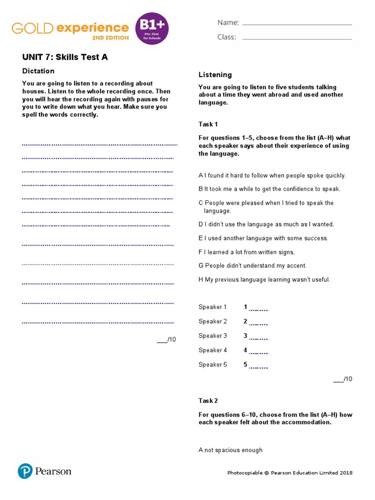 UNIT 7: Skills Test A: Dictation Listening | PDF | Home & Garden