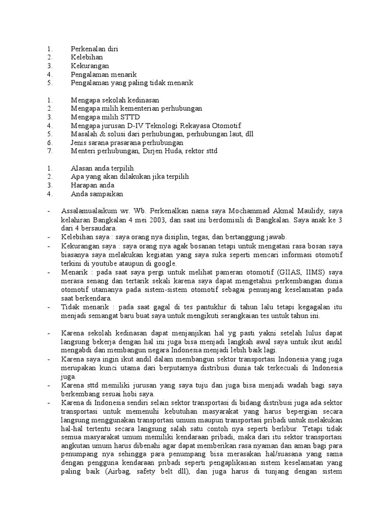 Wawancara Akmal - Yakin Bisa Masuk STTD | PDF