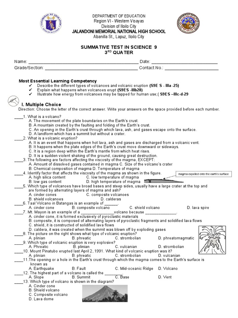 Summative Test in Science - Grade 9 - Q3 | PDF | Volcano | Types Of ...