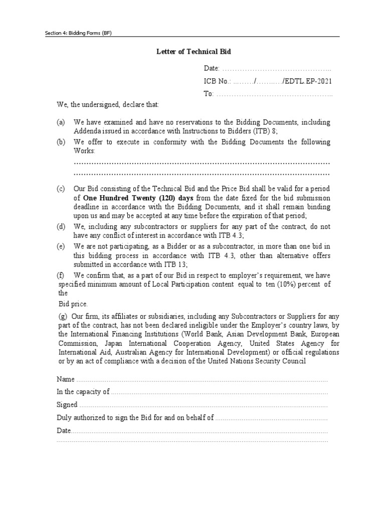 Section 4-Bidding Form | PDF | Financial Statement | Prices