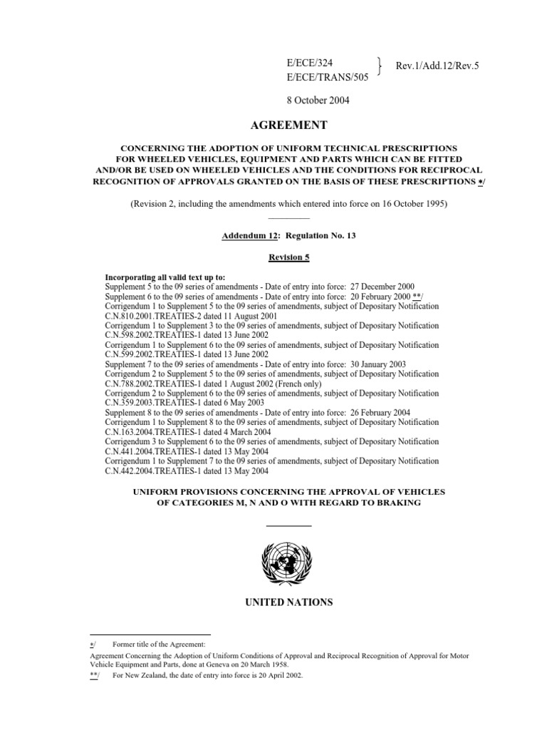ECE - R13 - Braking Regulations _ Revision 5 - 8 Oct 2004 -En | Brake | Trailer (Vehicle)