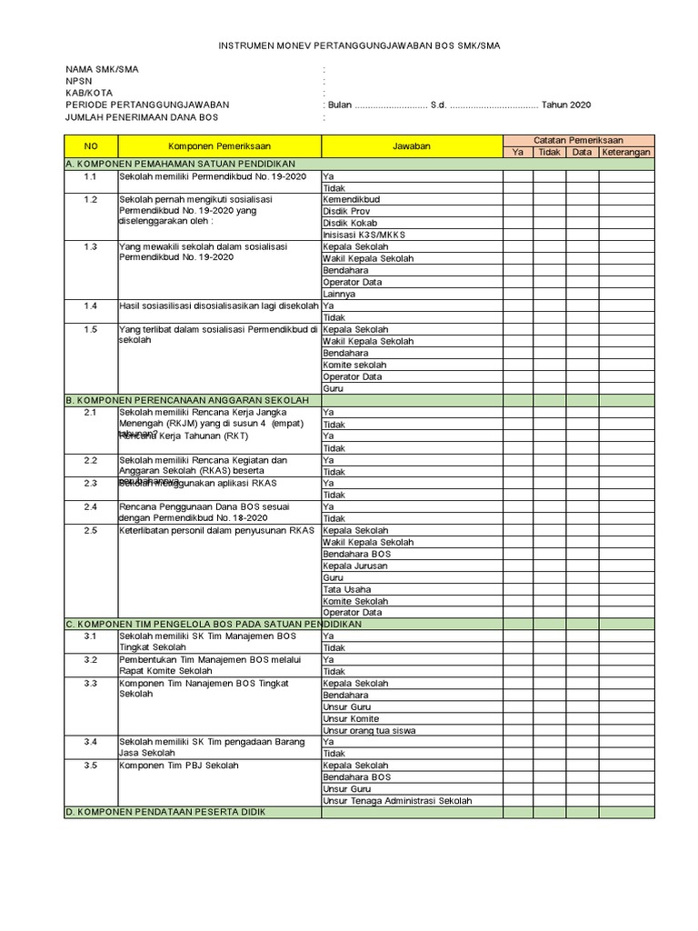 Instrumen Monev BOS FIX | PDF