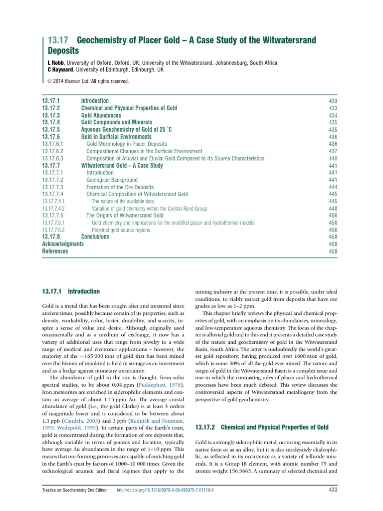 Geochemistry of Placer Gold - A Case Study of The Witwatersrand ...