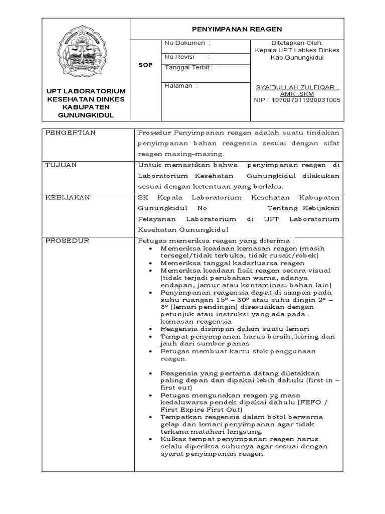 Sop Penyimpanan Reagen | PDF