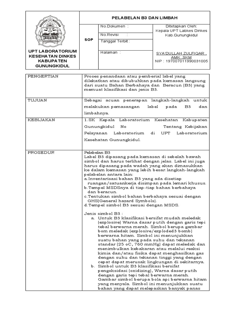 SOP Pelabelan b3 | PDF