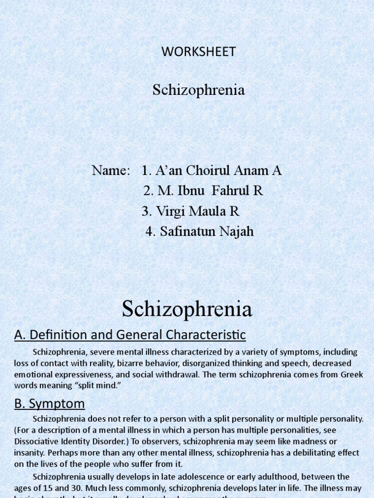 Schizophrenia: Worksheet | PDF | Schizophrenia | Mental Disorder