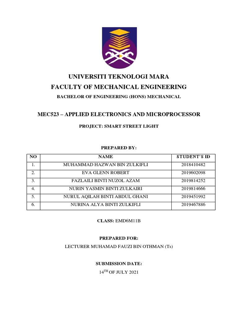 MEC523 MiniProject Report | PDF | Street Light | Infrared