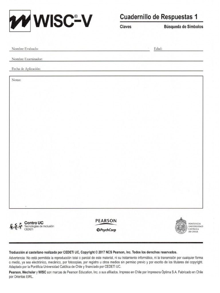 Cuadernillo de Respuestas WISC V 8-16 Años | PDF