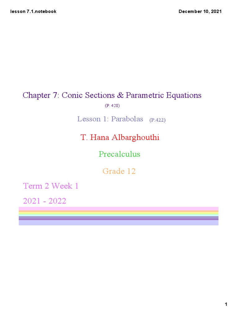 Analyzing and Graphing Equations of Parabolas: A Pre-Calculus Lesson on ...