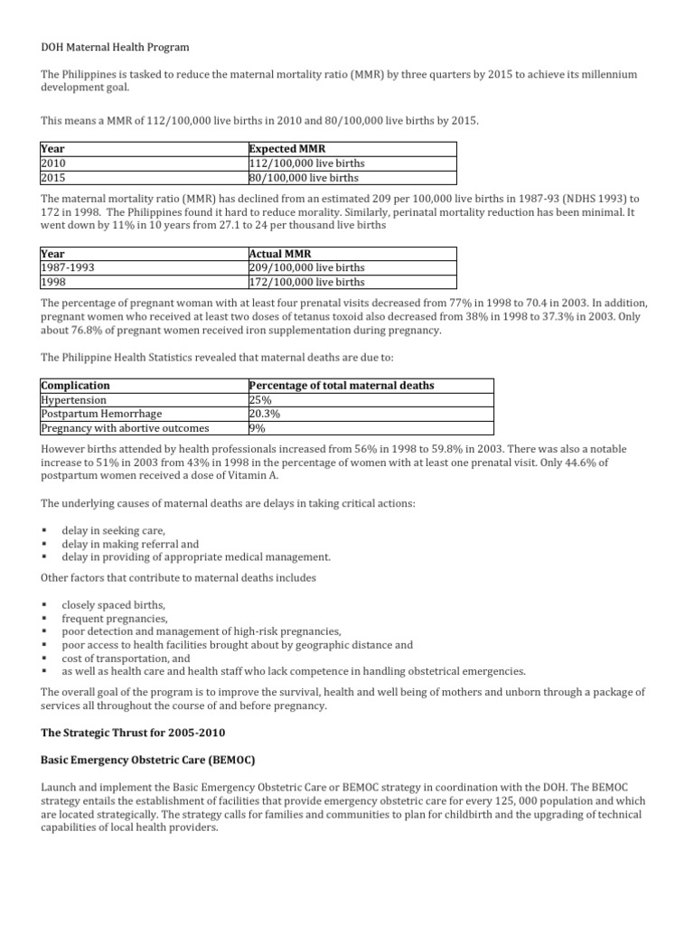 DOH Maternal Health Program | PDF
