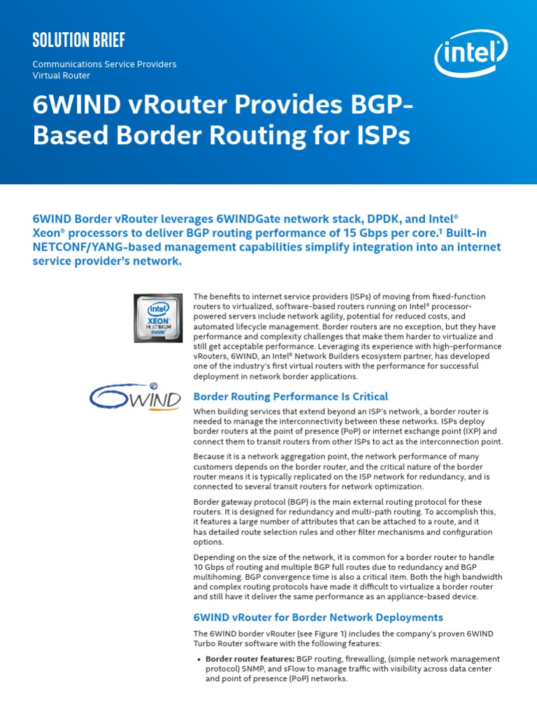 6wind Vrouter Provides Bgp-Based Border Routing For Isps: Solution Brief | PDF | Router ...