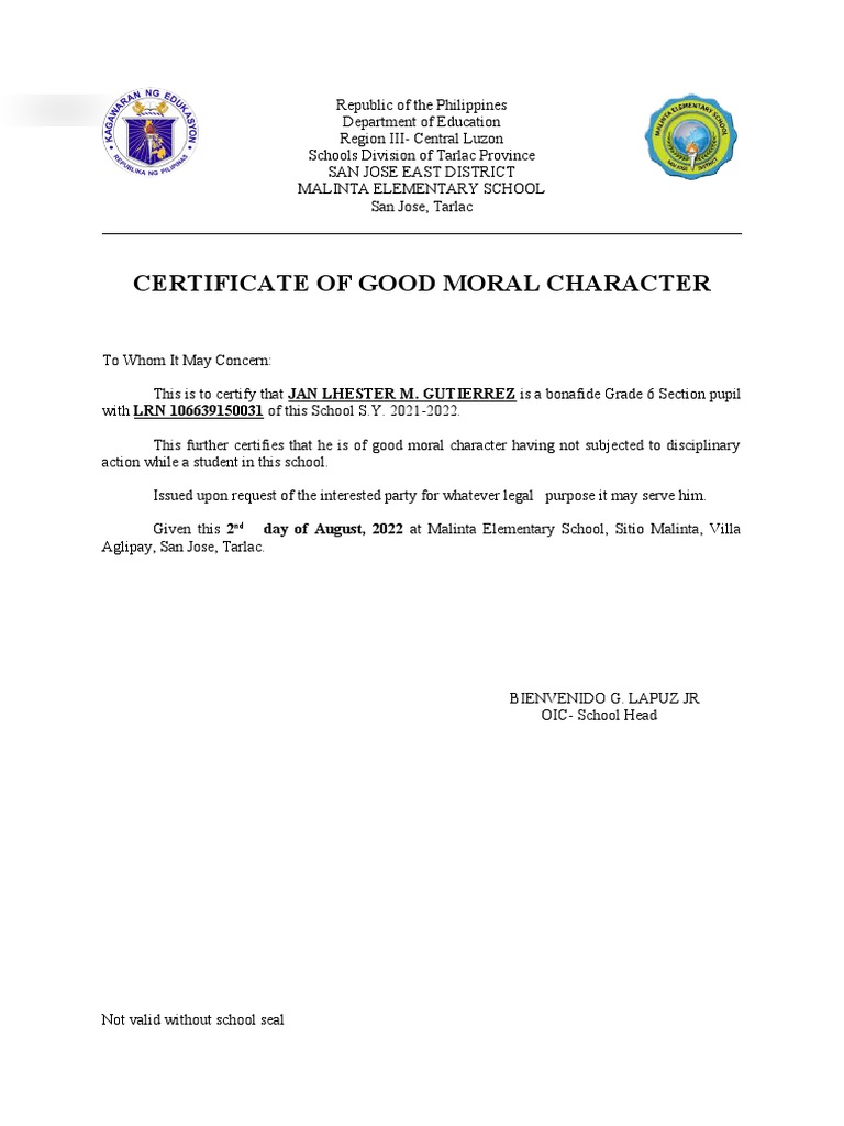 Good Moral Character | PDF