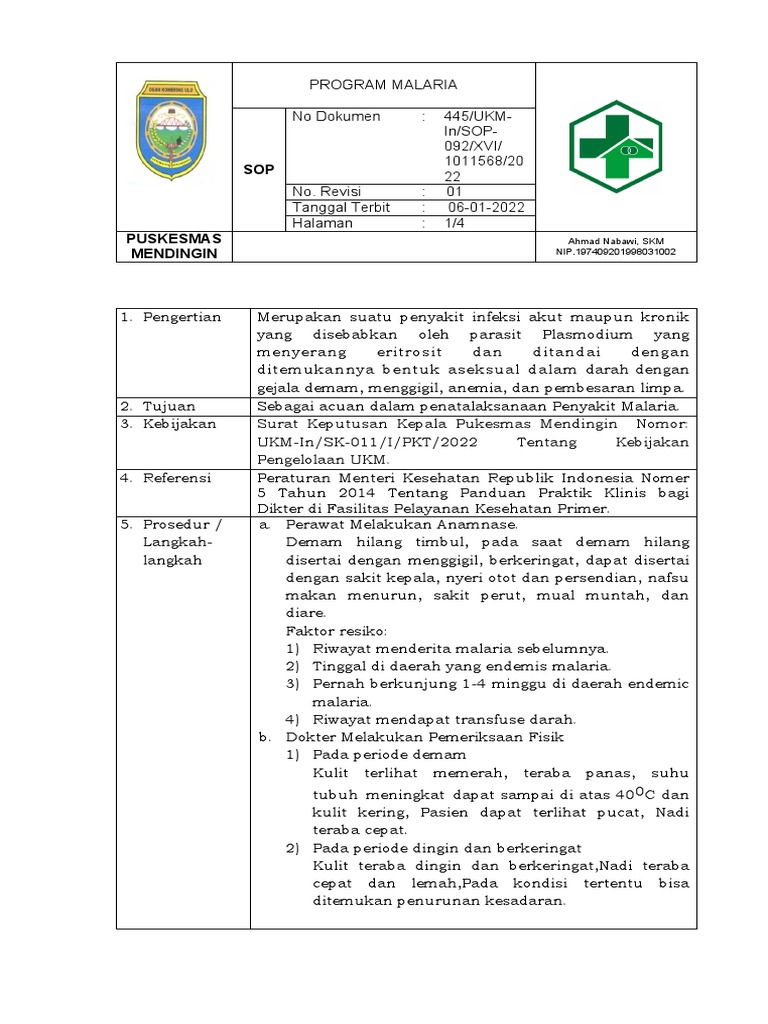 SOP Program Malaria | PDF