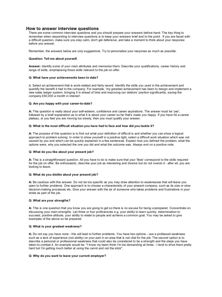 How To Answer Interview Questions | PDF | Safety | Employment