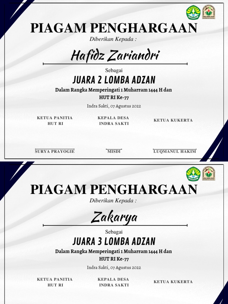 Piagam Lomba Adzan | PDF