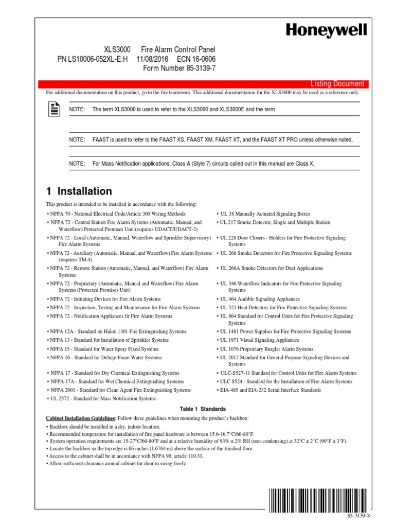 Honeywell Fire Alarm System - XLS3000 Listing Document | PDF | Security ...