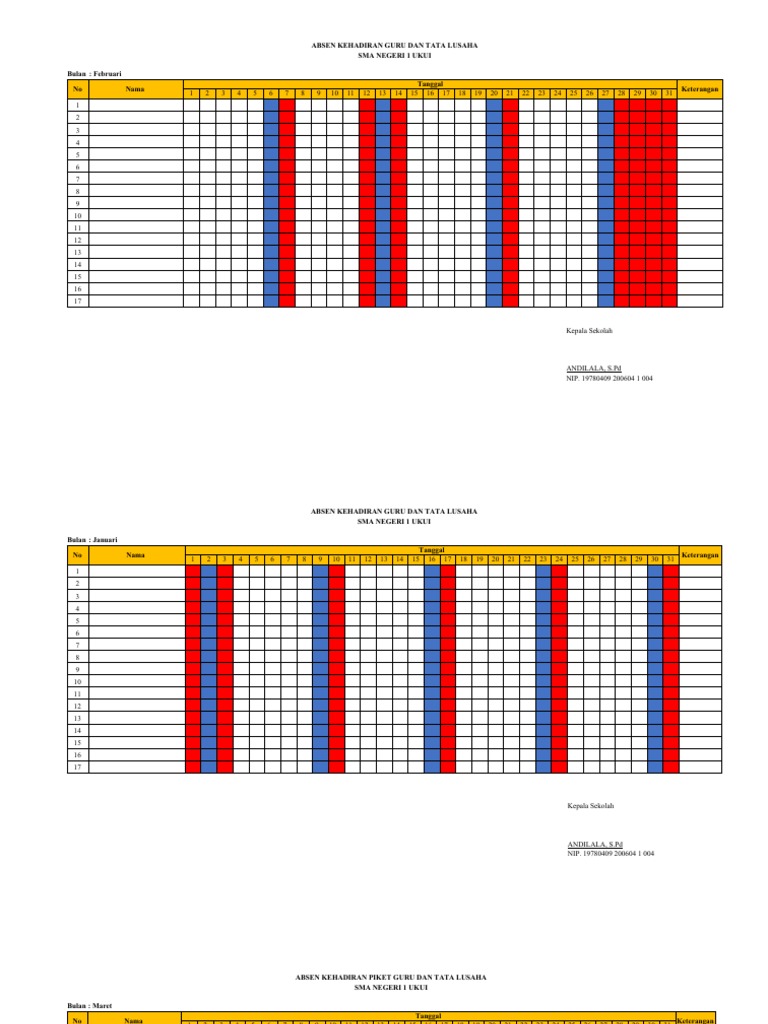 Format Absen Kehadiran Guru SMA | PDF