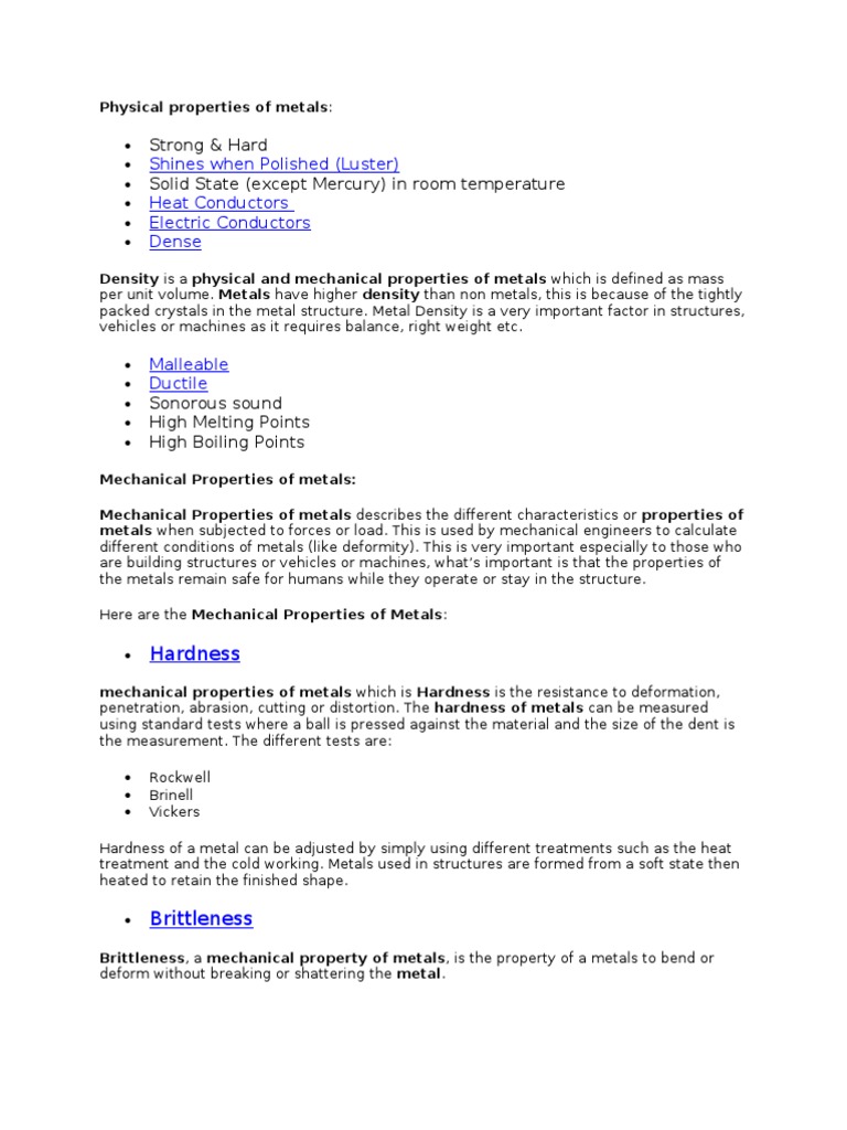 Physical Properties of Metals | Download Free PDF | Ductility | Metals