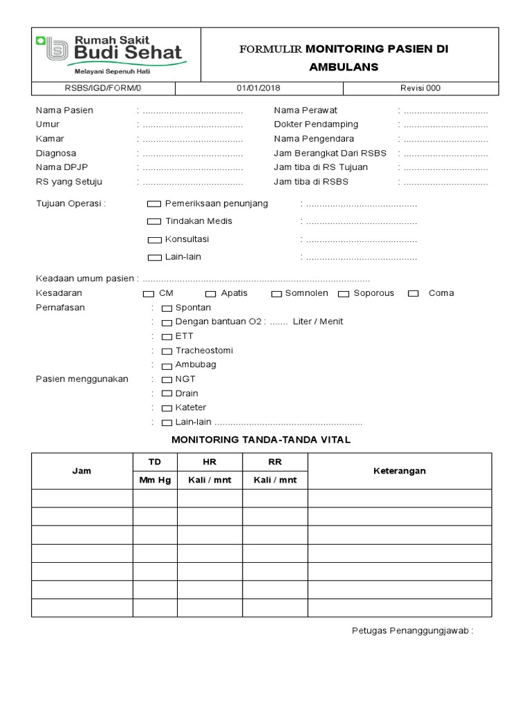 Formulir MONITORING PASIEN AMBULANCE | PDF