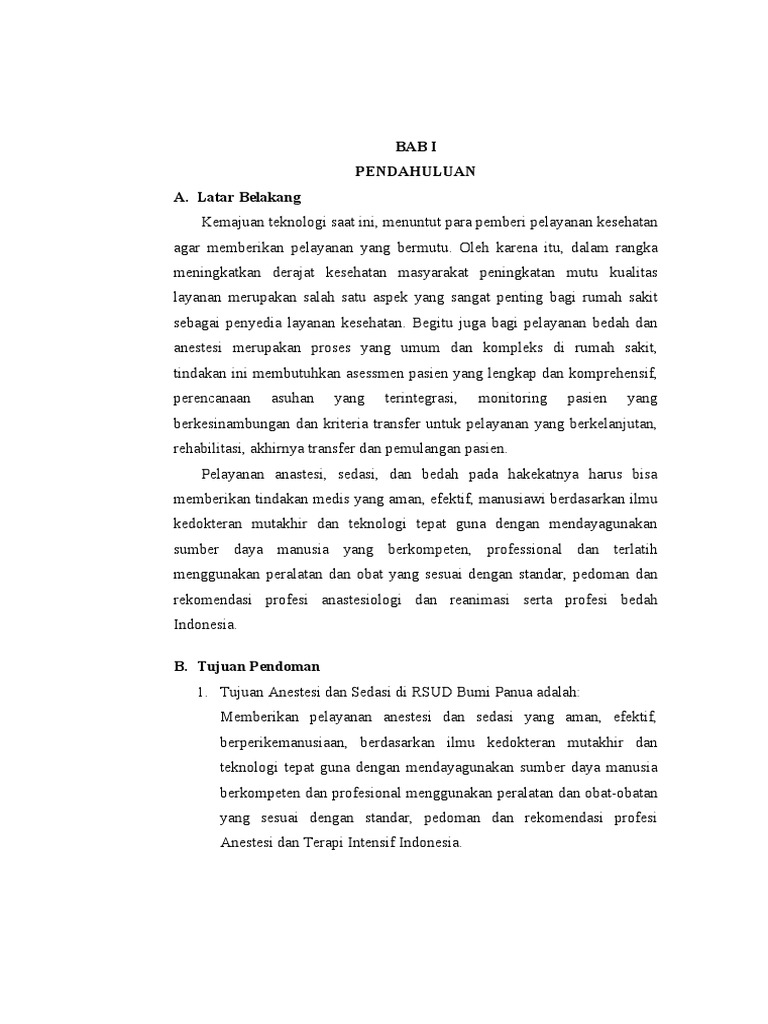 Pendoman Pelayanan Anestesi, Sedasi Dan Pembedahan | PDF
