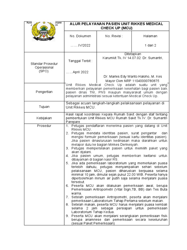 Spo Alur Pelayanan Mcu | PDF