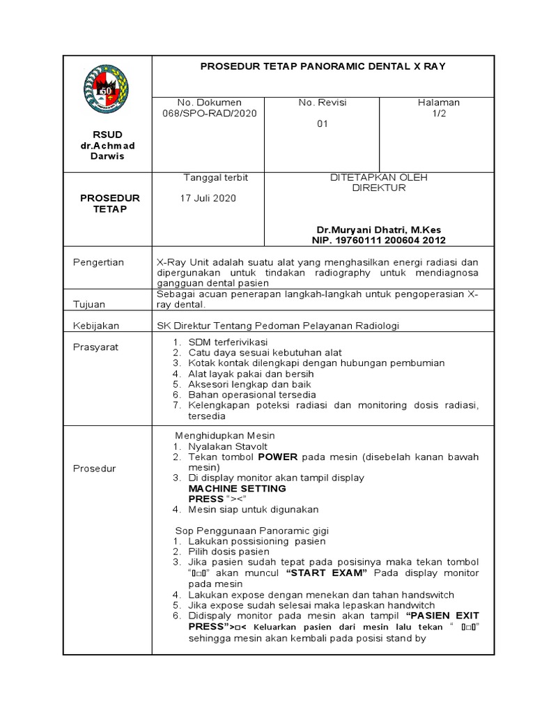 Prosedur Penggunaan X-Ray Panoramik Gigi | PDF | Kesehatan Holistik ...