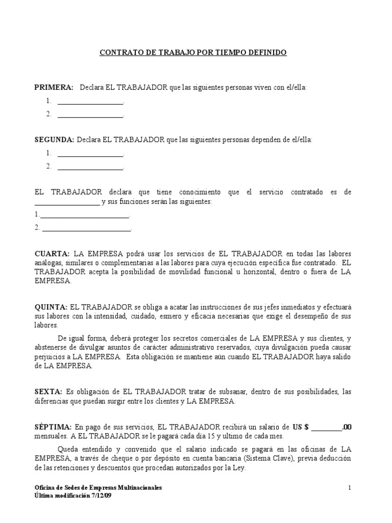 Contrato Laboral a Tiempo Definido | PDF | Salario | Business