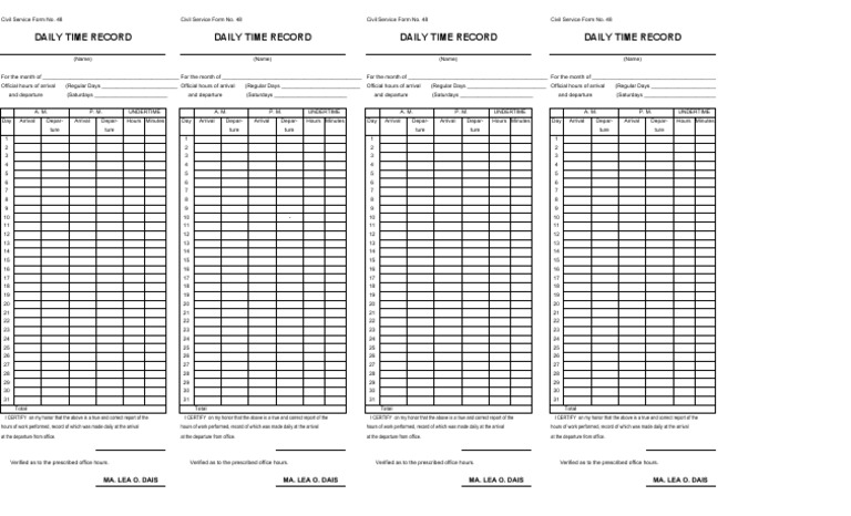 Daily Time Record Daily Time Record Daily Time Record Daily Time Record ...