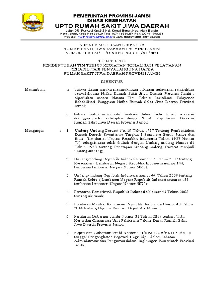 SK Tim Teknis Kegiatan Sosialisasi Pelayanan Rehab Nafza | PDF